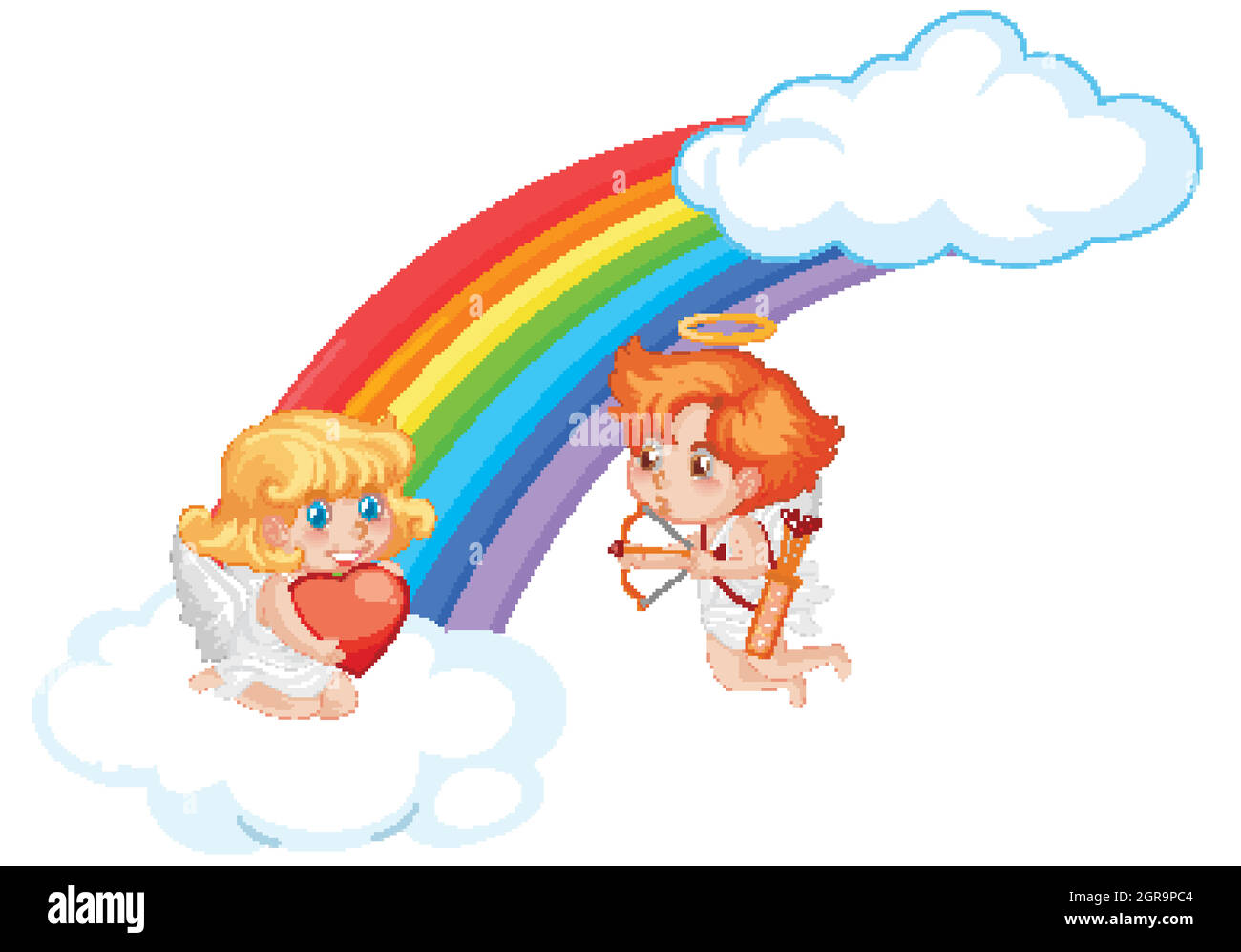 Valentine theme with cupids flying around the rainbow Stock Vector ...