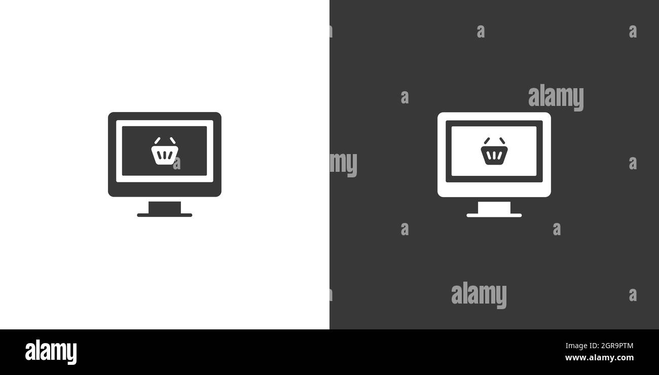 Online store. Computer screen and shopping basket. Isolated icon on ...