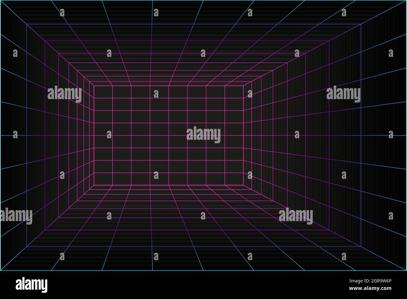 3d Grid perspective laser room in technology style. Virtual reality ...