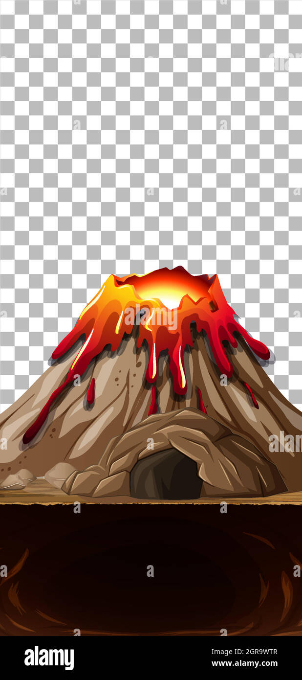 Volcano eruption with cave on transparent background Stock Vector Image ...
