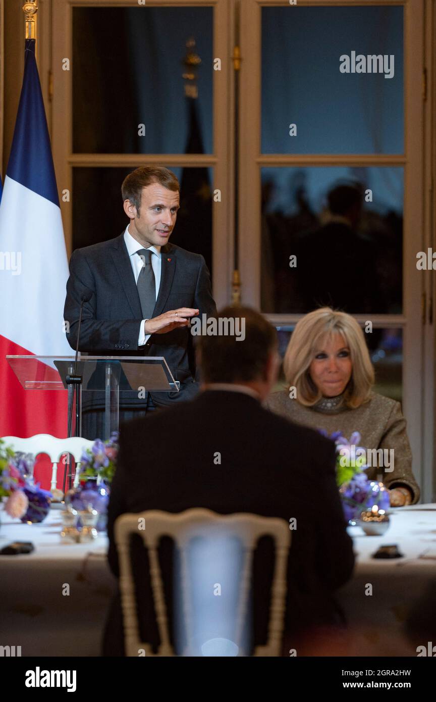 Paris, France. 30th Sep, 2021. President Emmanuel Macron along with his ...