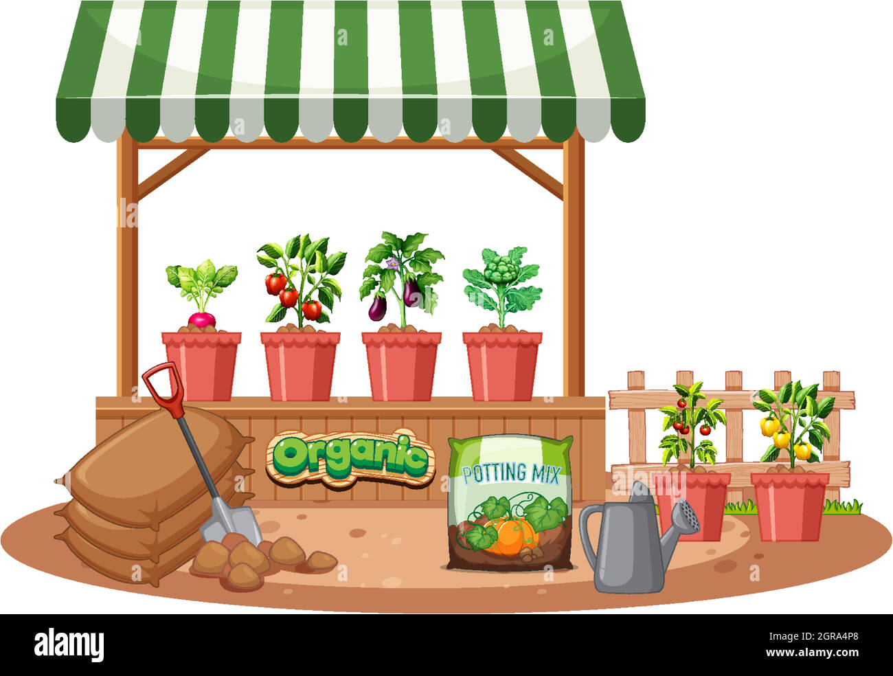 Plant shop with striped awning on white background Stock Vector Image ...