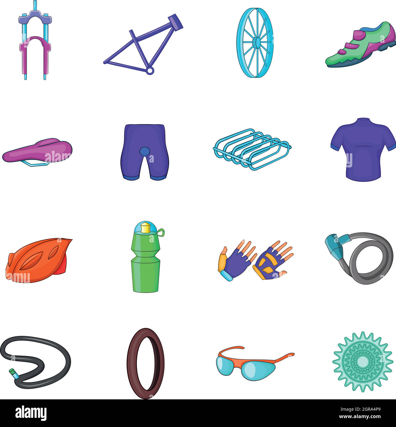 Bicycling icons set in cartoon style Stock Vector Image & Art - Alamy