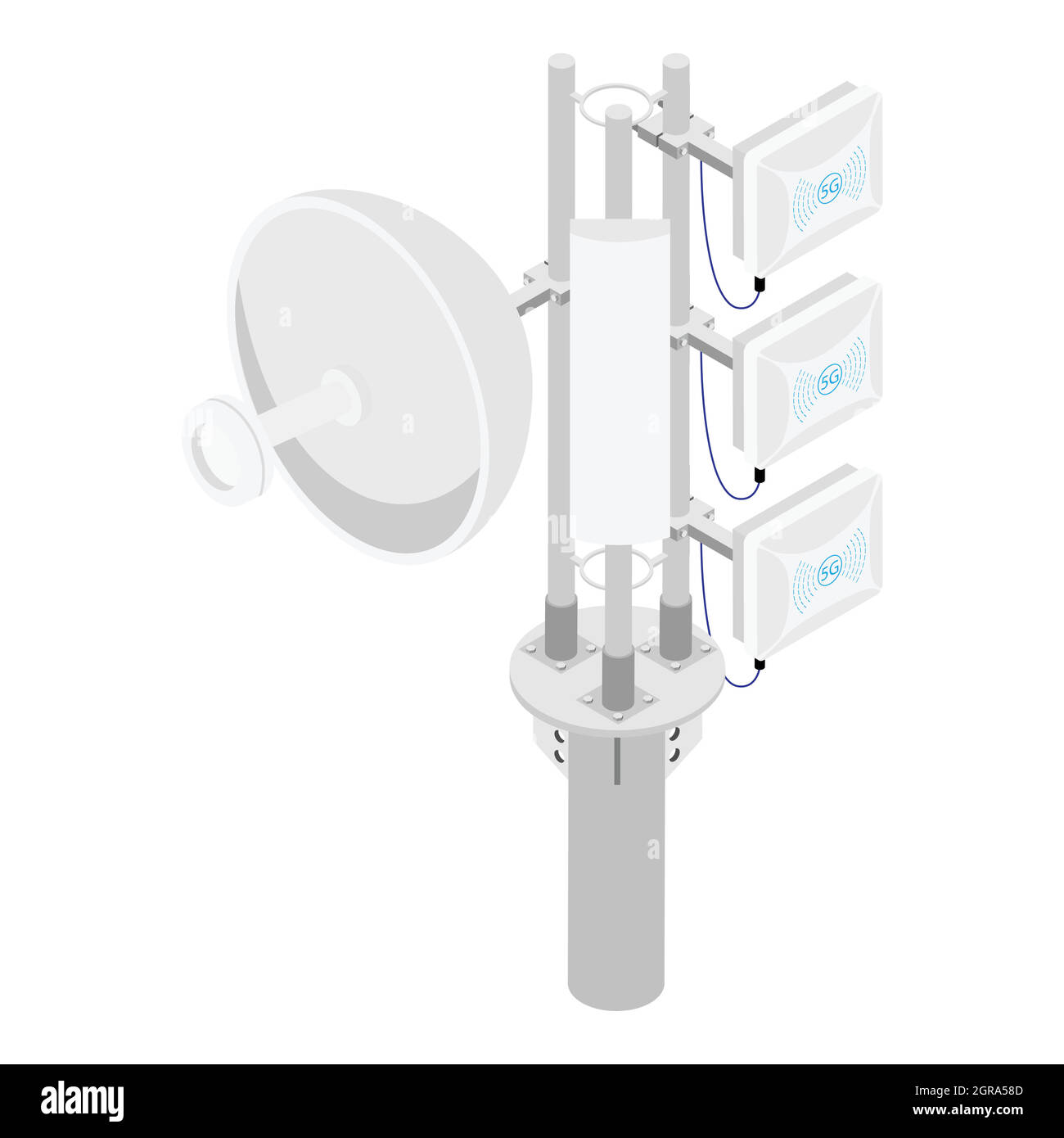 4G and 5G cellular telecommunication tower antenna. Radio network with ...