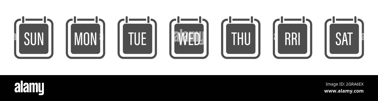 set of calendar icons with days of the week. A flip calendar with the ...