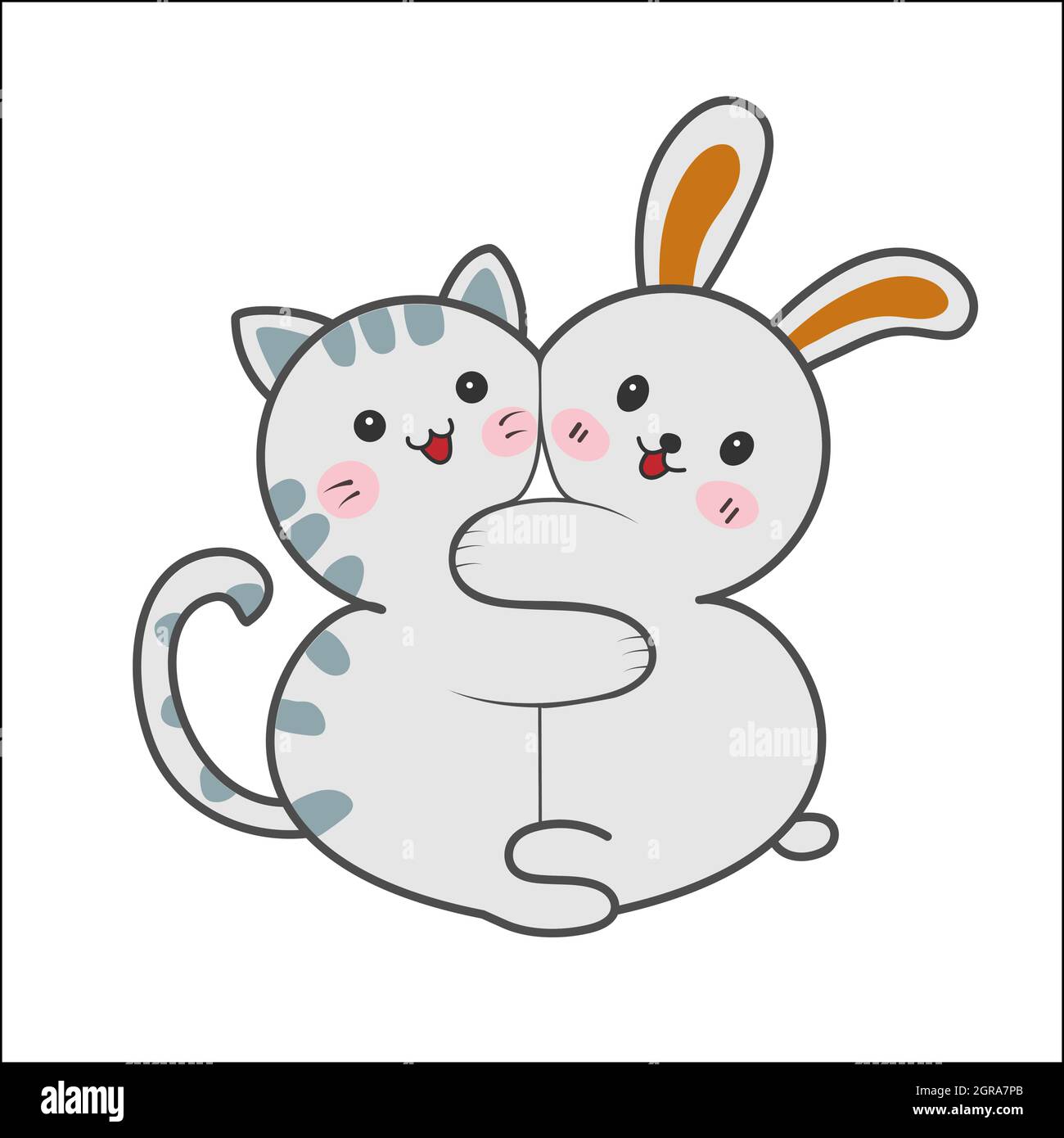 Kitty and bunny hug. children's funny picture for books, applications ...
