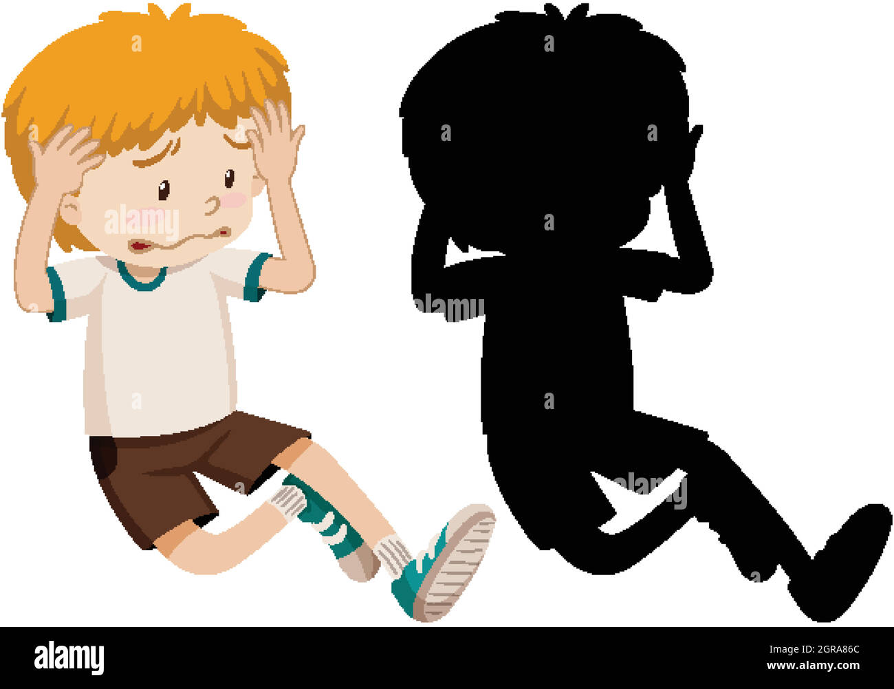 Boy sad disappointed in colour and silhouette Stock Vector Image & Art ...