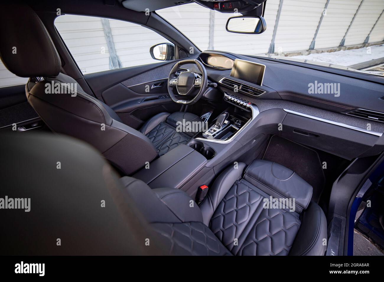 Front black leather seat hi-res stock photography and images - Alamy