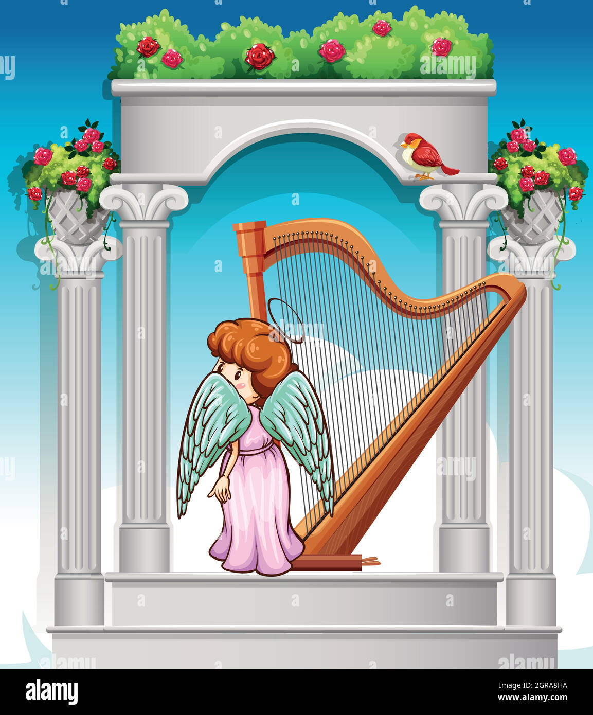 Angel with harp in heaven Stock Vector Image & Art - Alamy