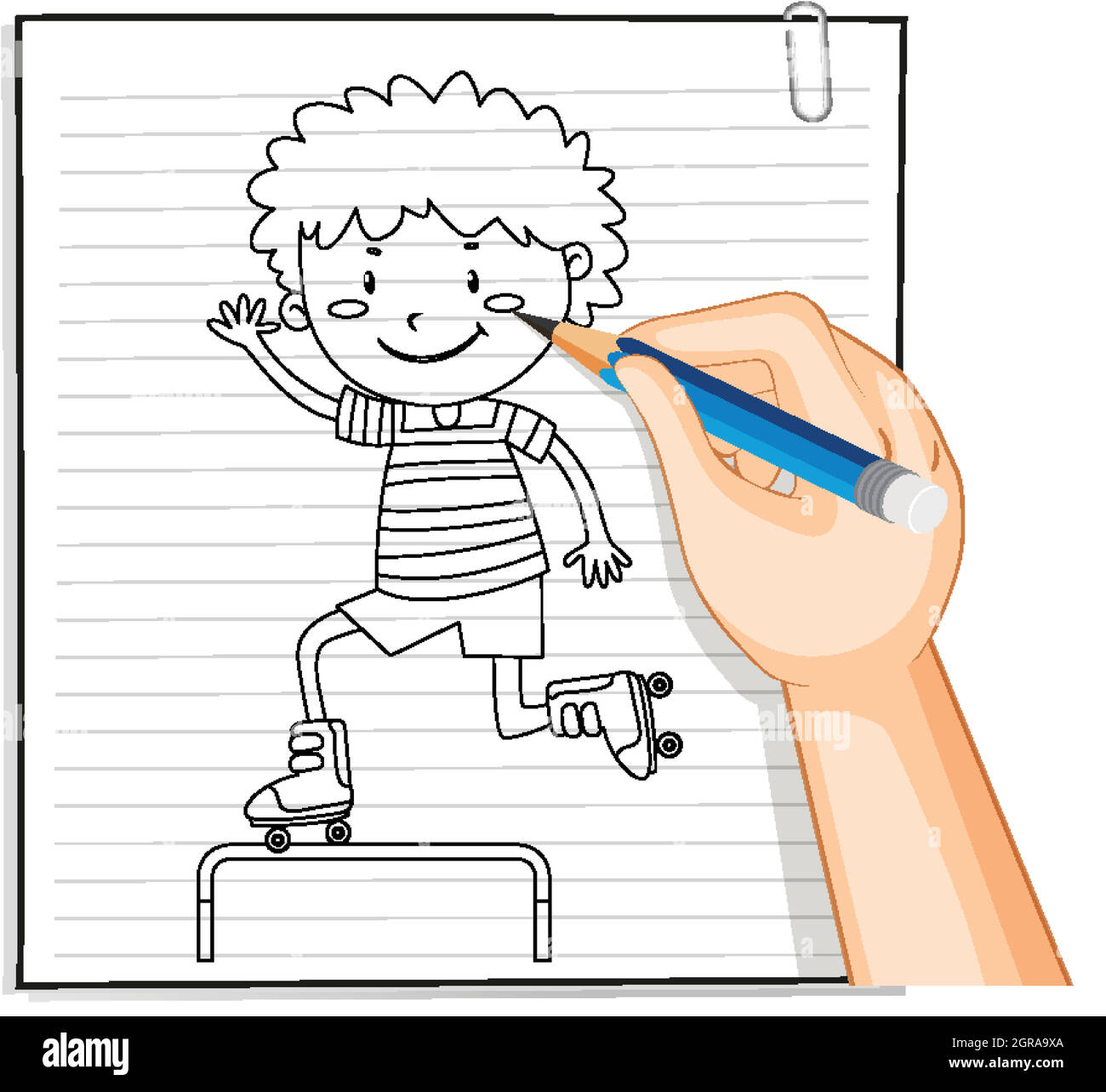 Hand writing of boy playing roller skate outline Stock Vector Image ...