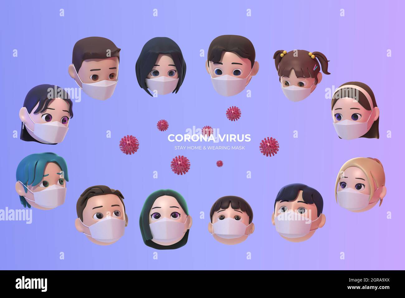 3D rendered avatar characters wearing mask, metaverse, virtual reality ...