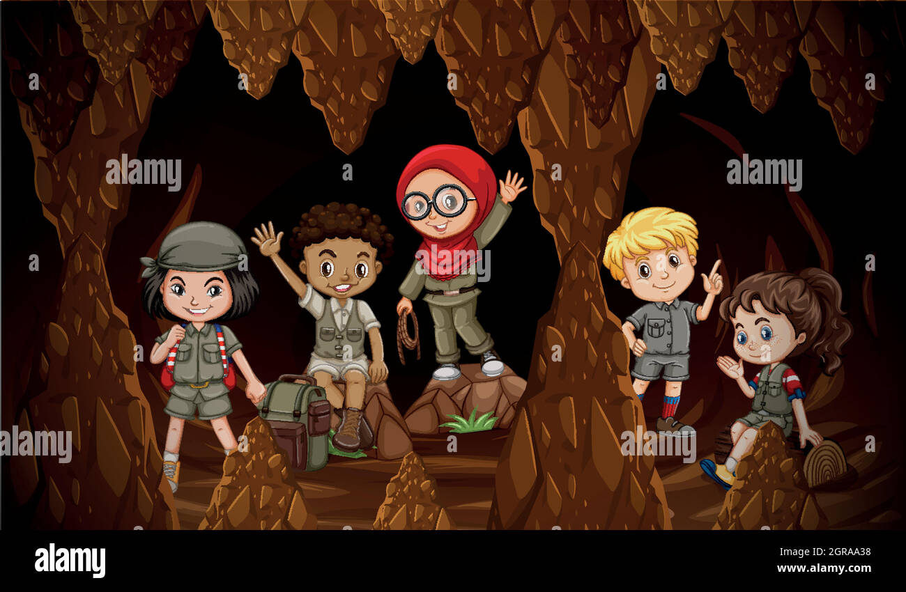 International kids exploring the cave Stock Vector Image & Art - Alamy
