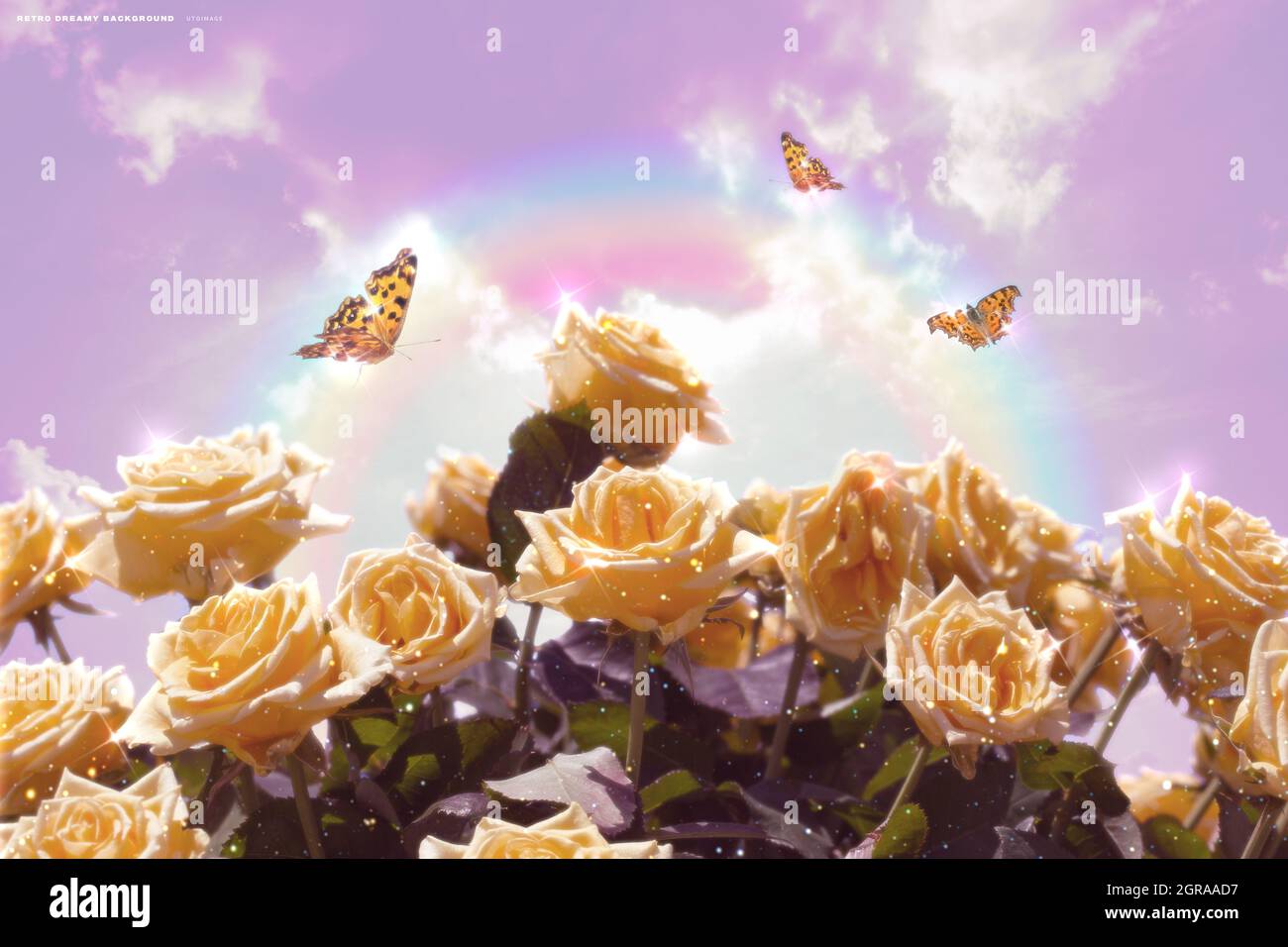 fantastical, magical, dreamy vintage poster with yellow rose and ...