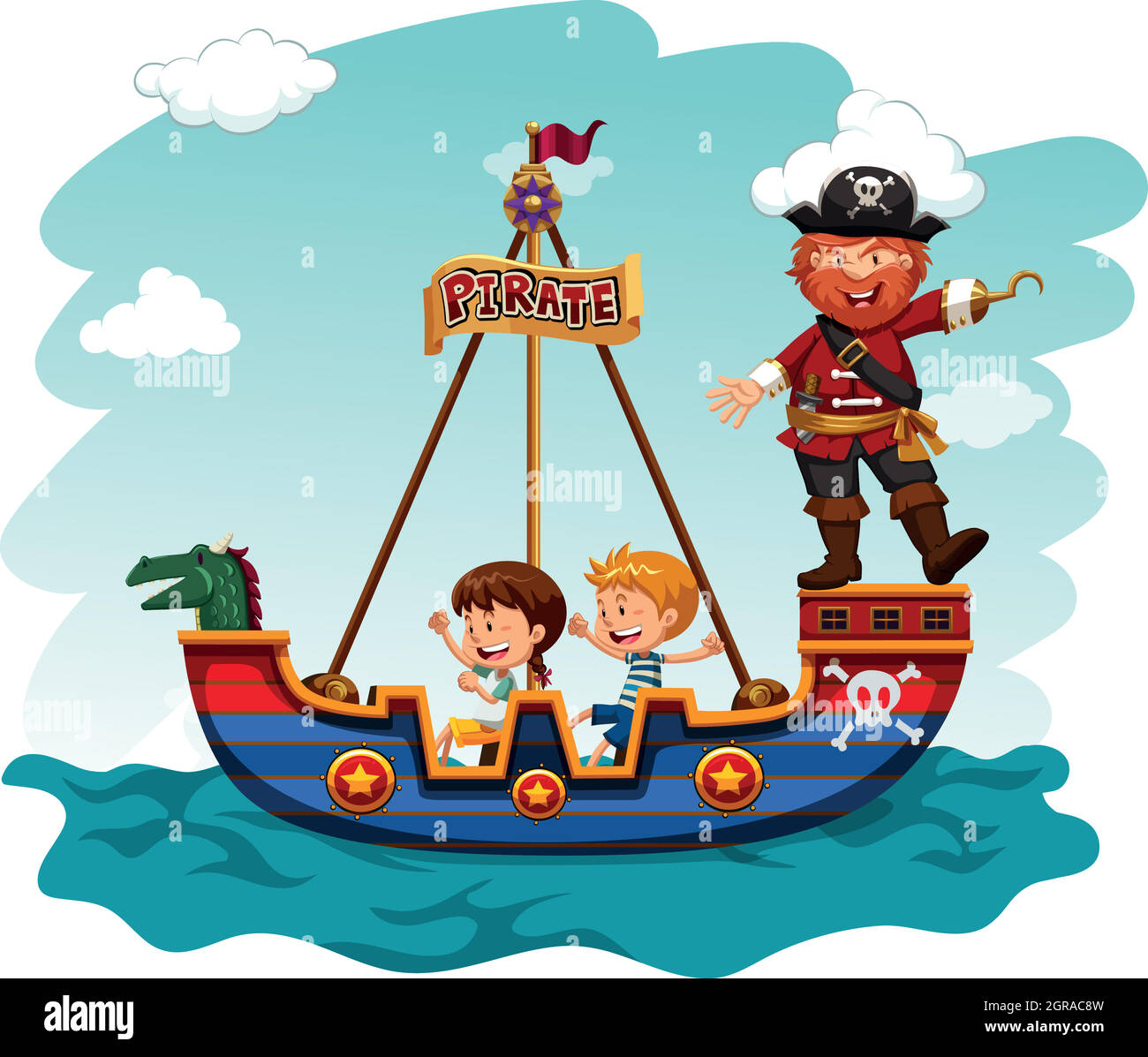 Children riding boat with pirate Stock Vector Image & Art - Alamy