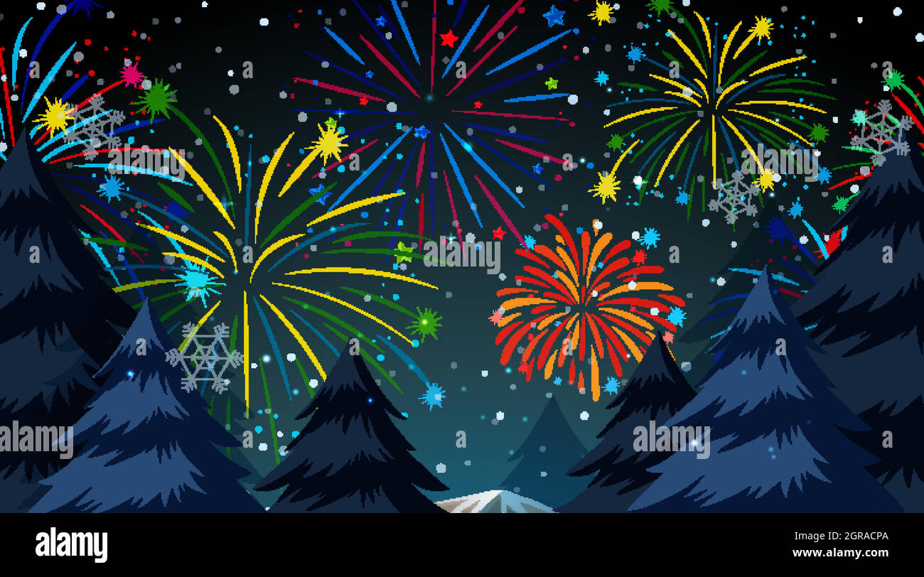 Forest with celebration fireworks scene Stock Vector Image & Art - Alamy
