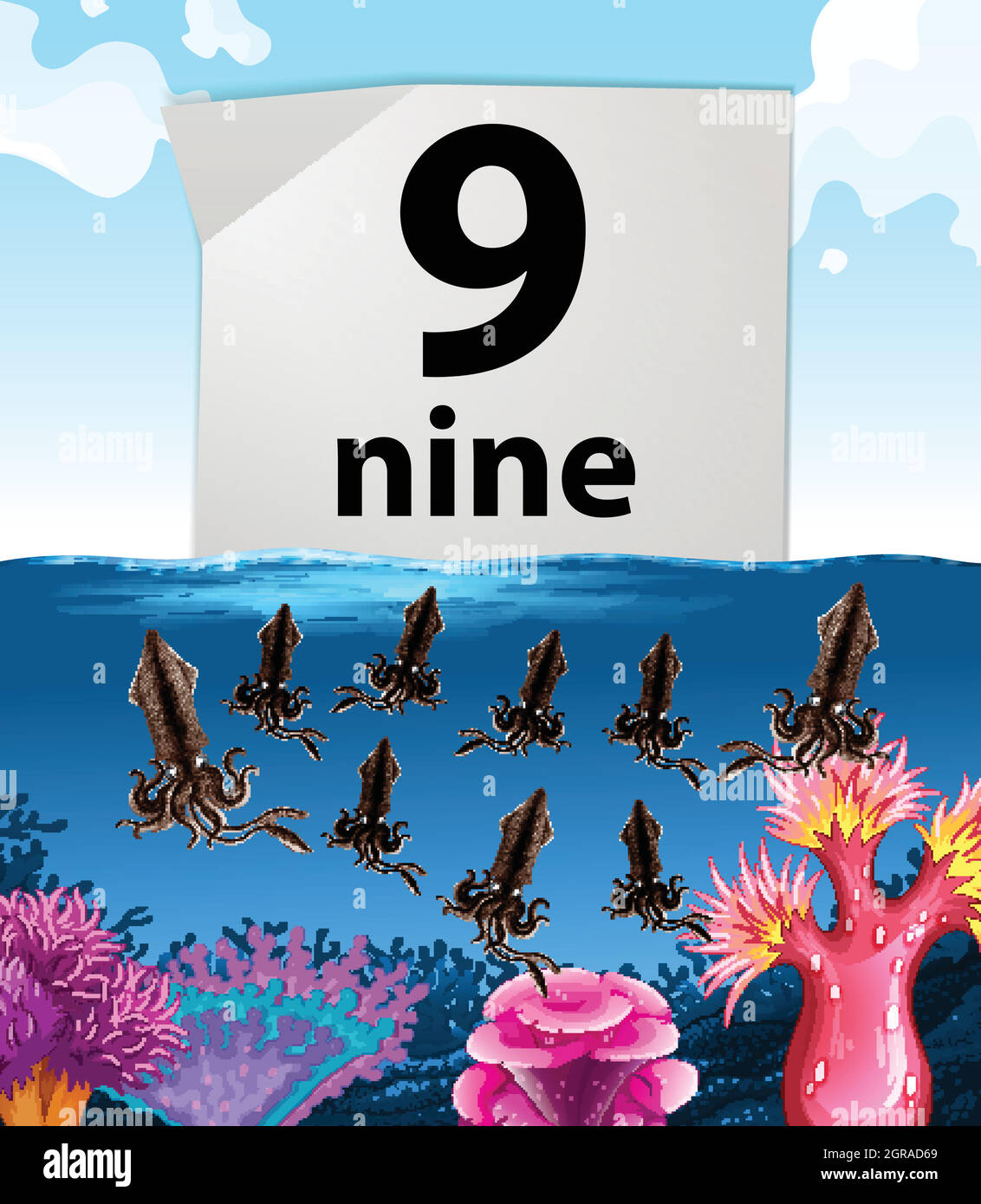 Number nine and nine squids underwater Stock Vector Image & Art - Alamy