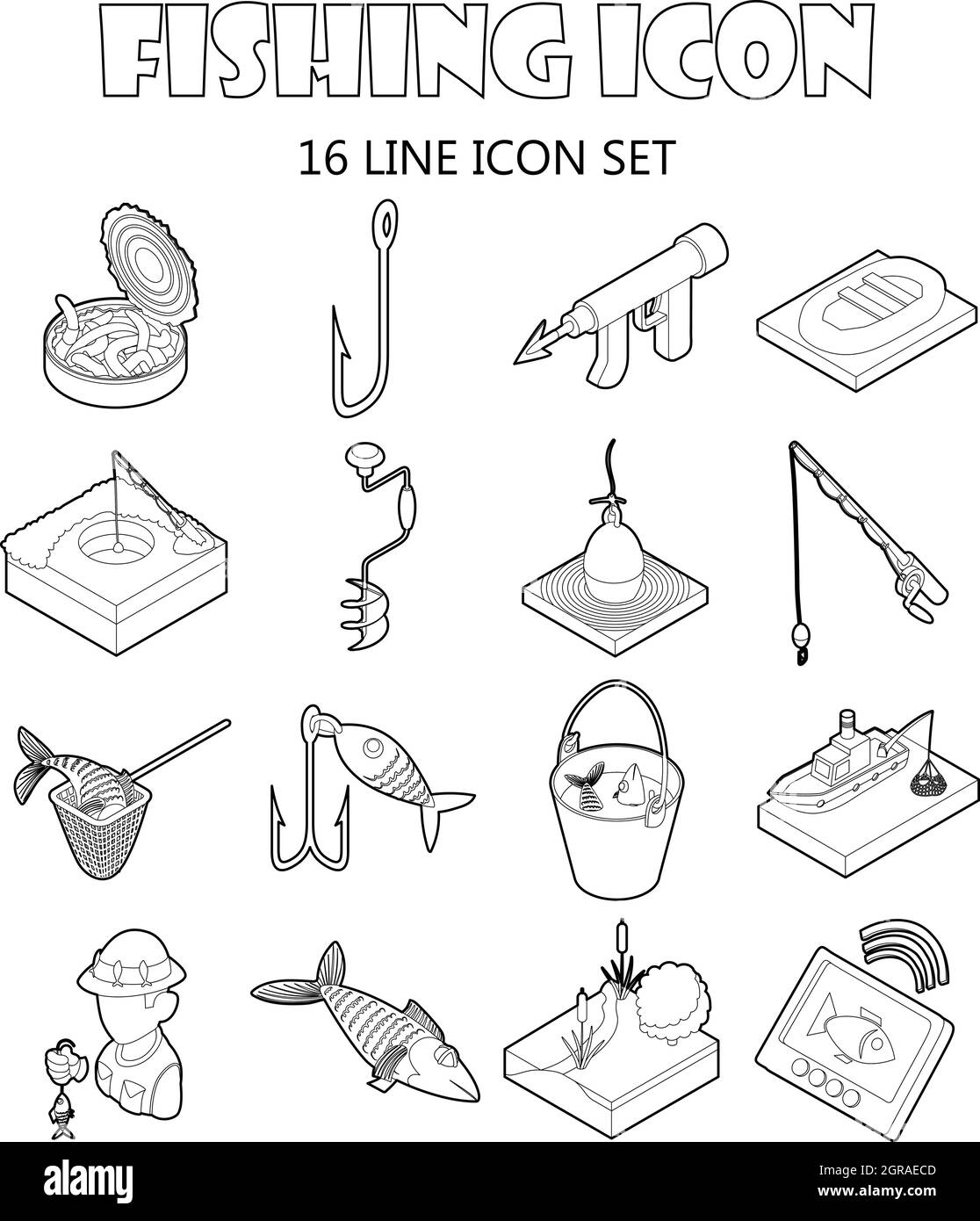 Fishing equipment sport fishing Black and White Stock Photos & Images ...