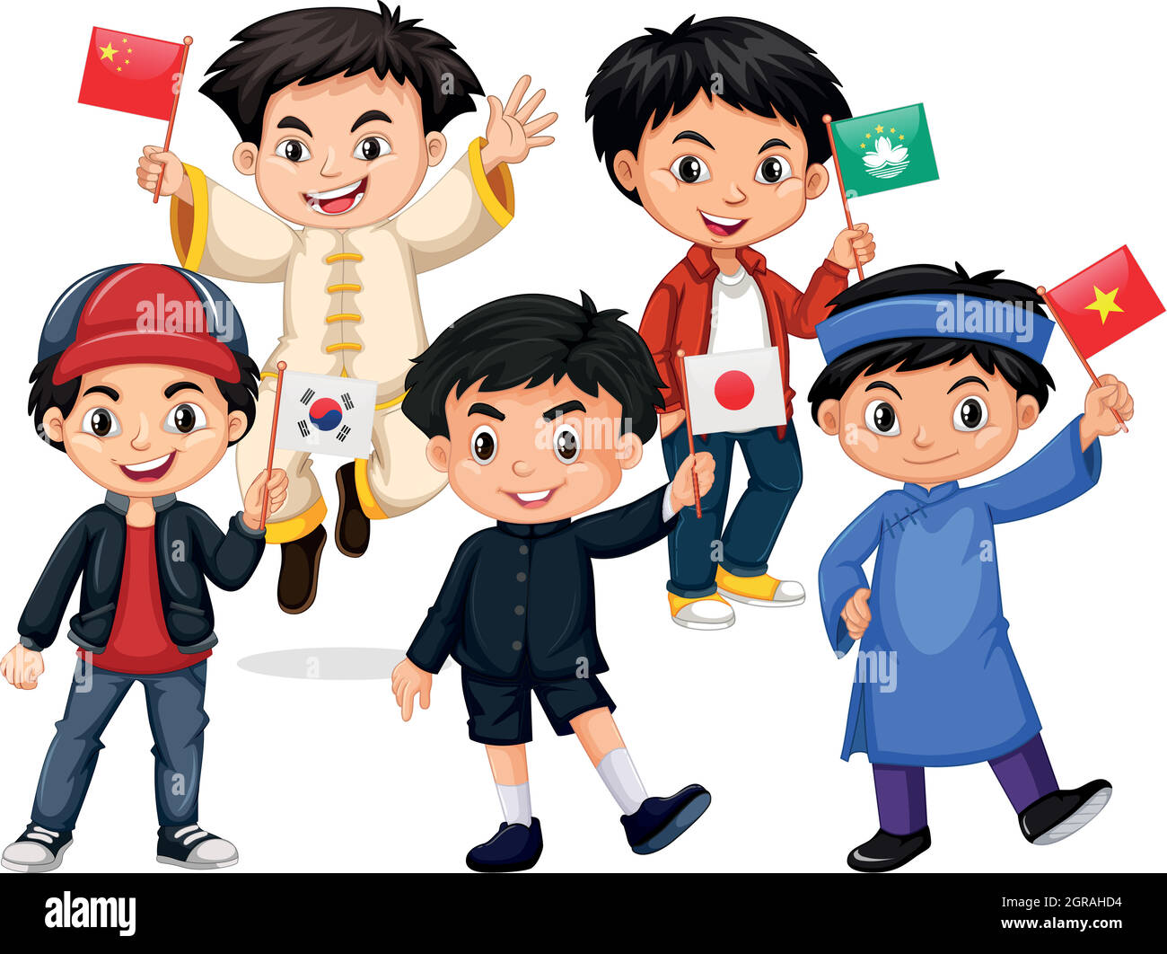 Happy boys holding flag from different countries Stock Vector Image ...