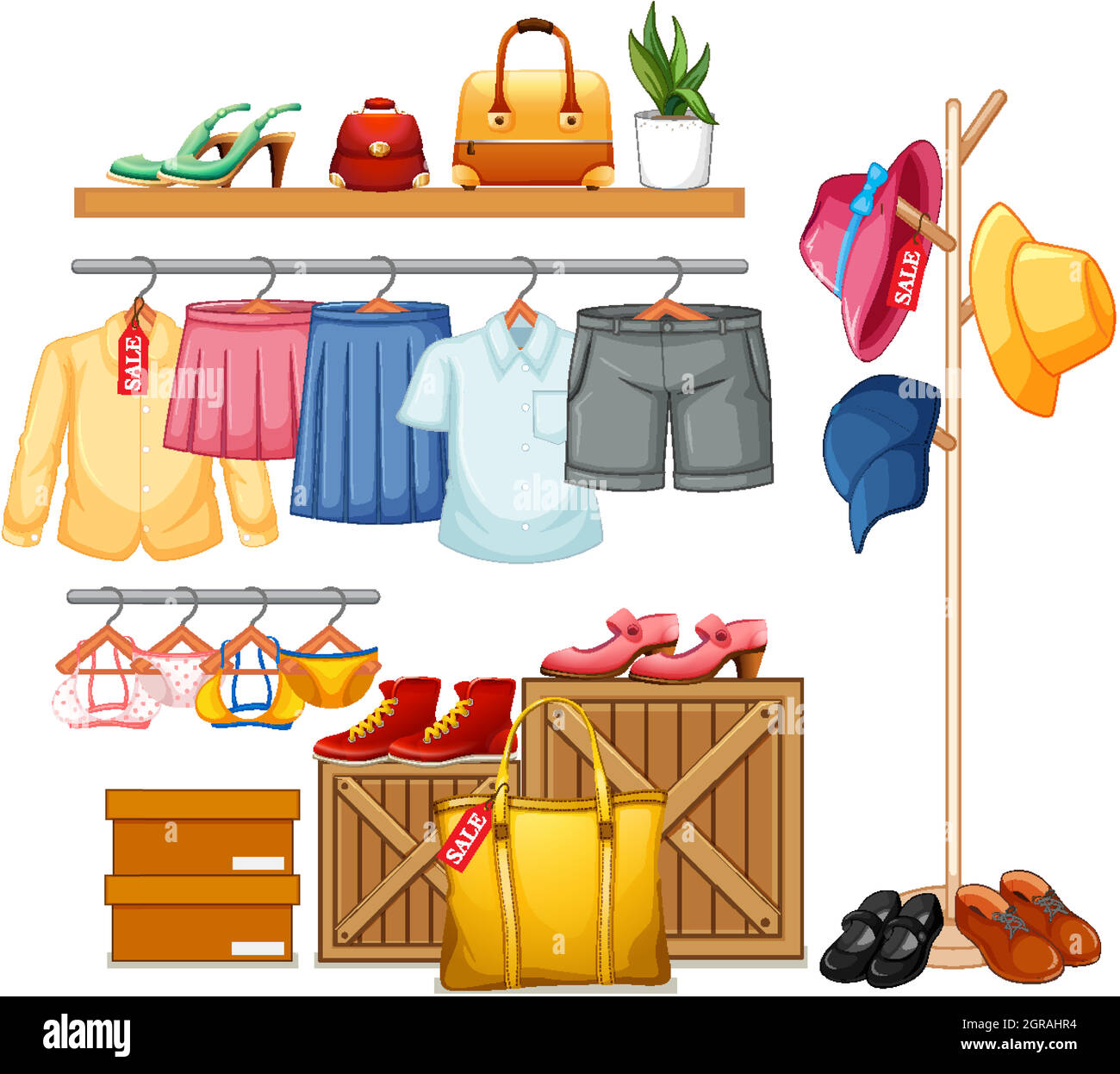 Clothes shoes on rack Cut Out Stock Images & Pictures - Alamy