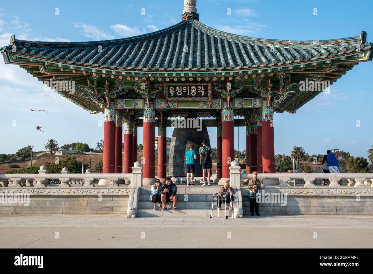 The Korean Friendship Bell sits on a cliff overlooking the Pacific ...