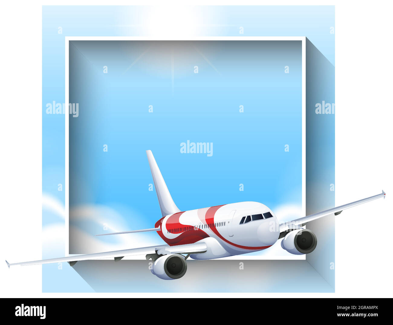 Border template with airplane flying in sky Stock Vector Image & Art ...
