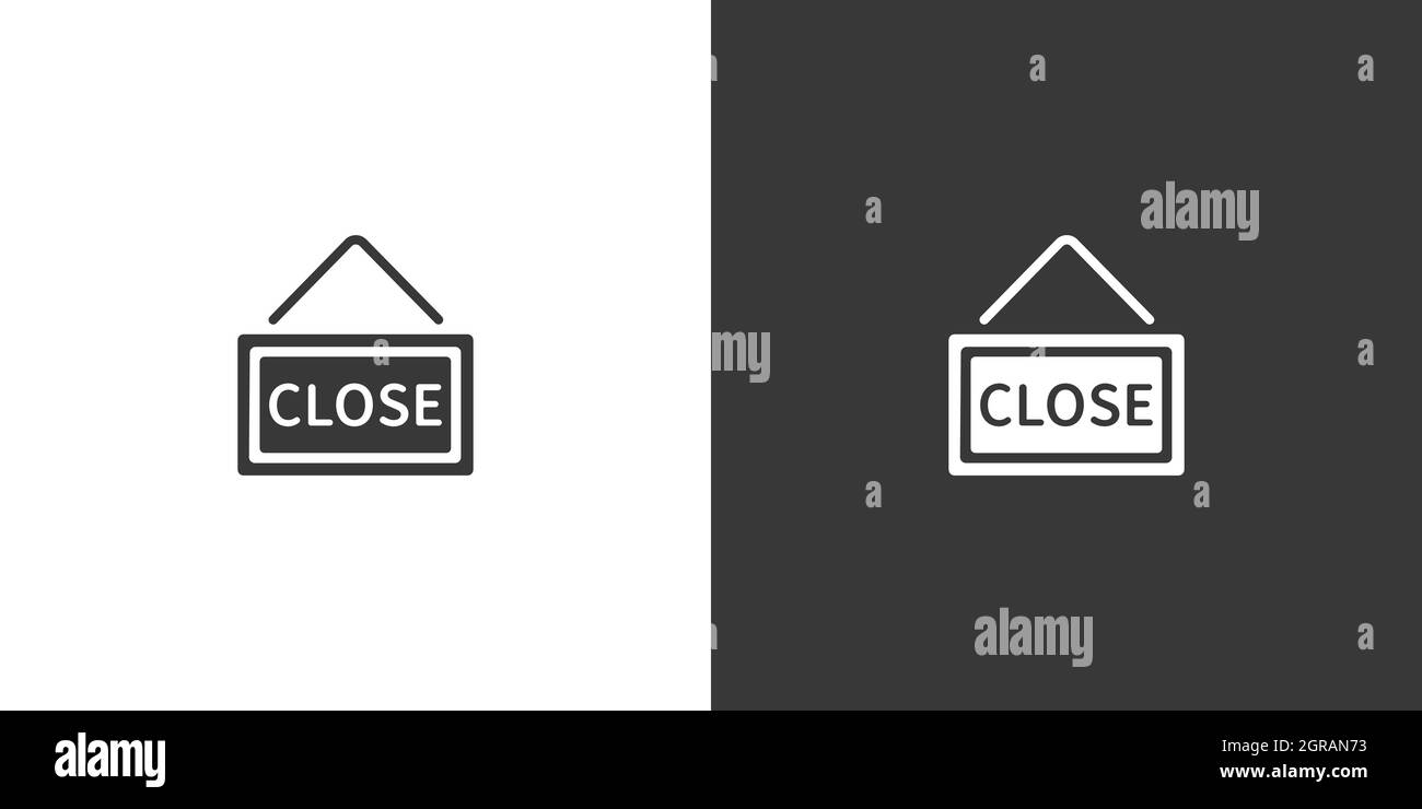 Close notice. Label with text. Isolated icon on black and white ...