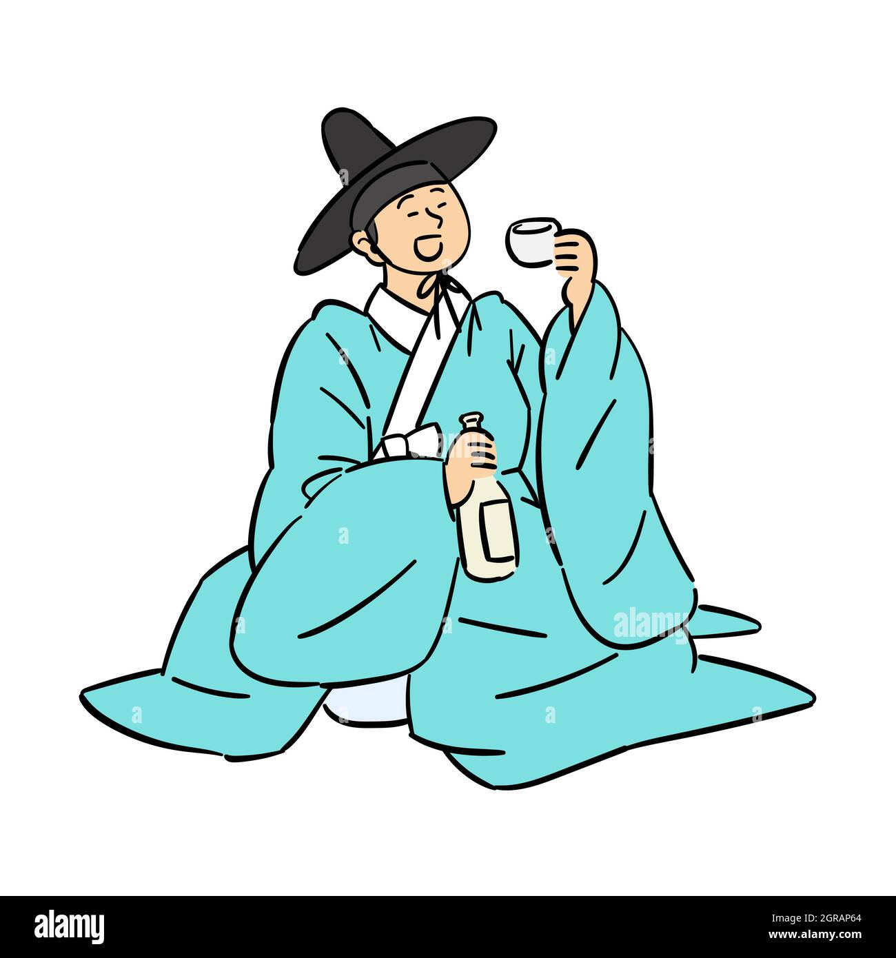 Seonbi, Korean scholar with Hanbok holding Gyeongju Beopju Stock Photo ...