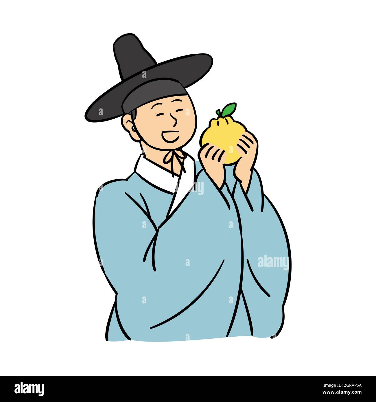 Seonbi, Korean scholar with Hanbok holding Jeju Hallabong Stock Photo ...