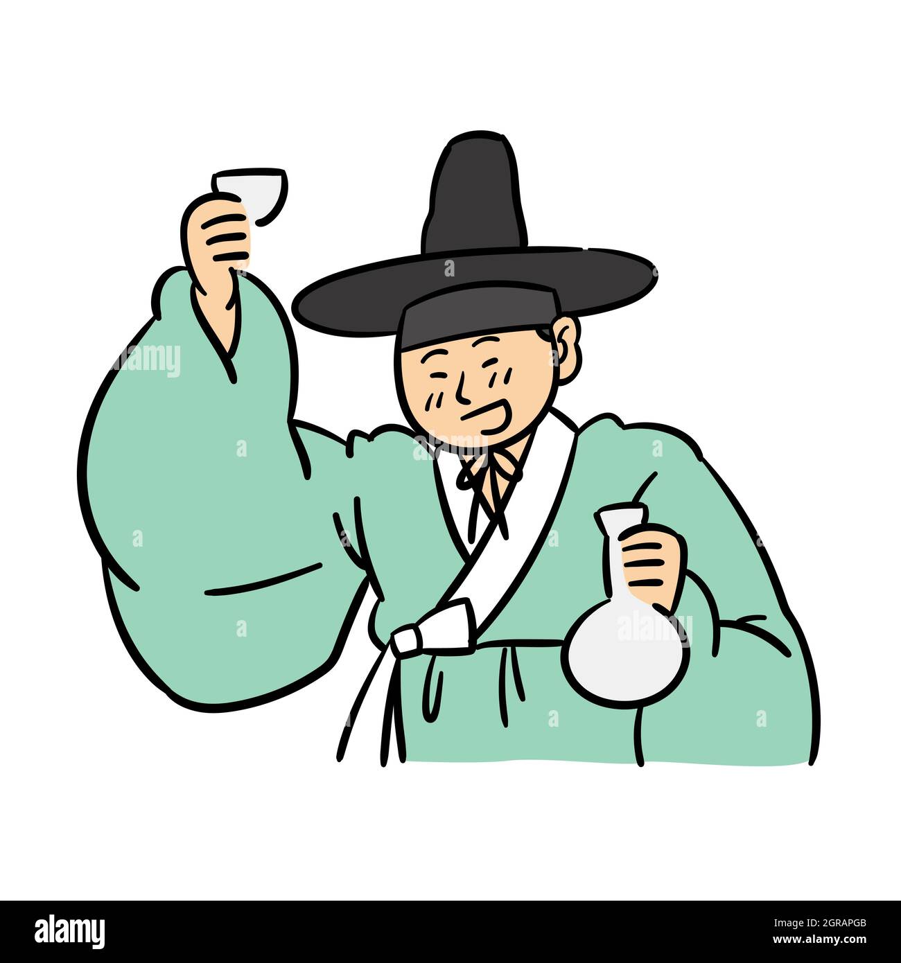 Seonbi, Korean scholar with Hanbok holding Gochang bokbunja wine Stock ...