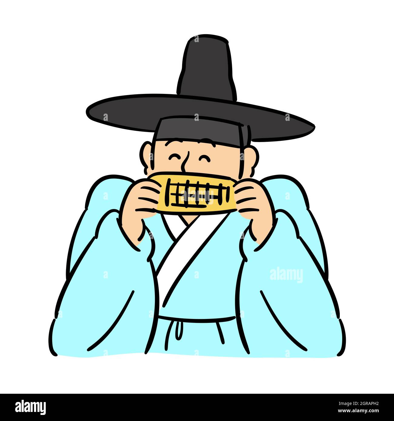 Seonbi, Korean scholar with Hanbok holding Jeongseon waxy corn Stock ...