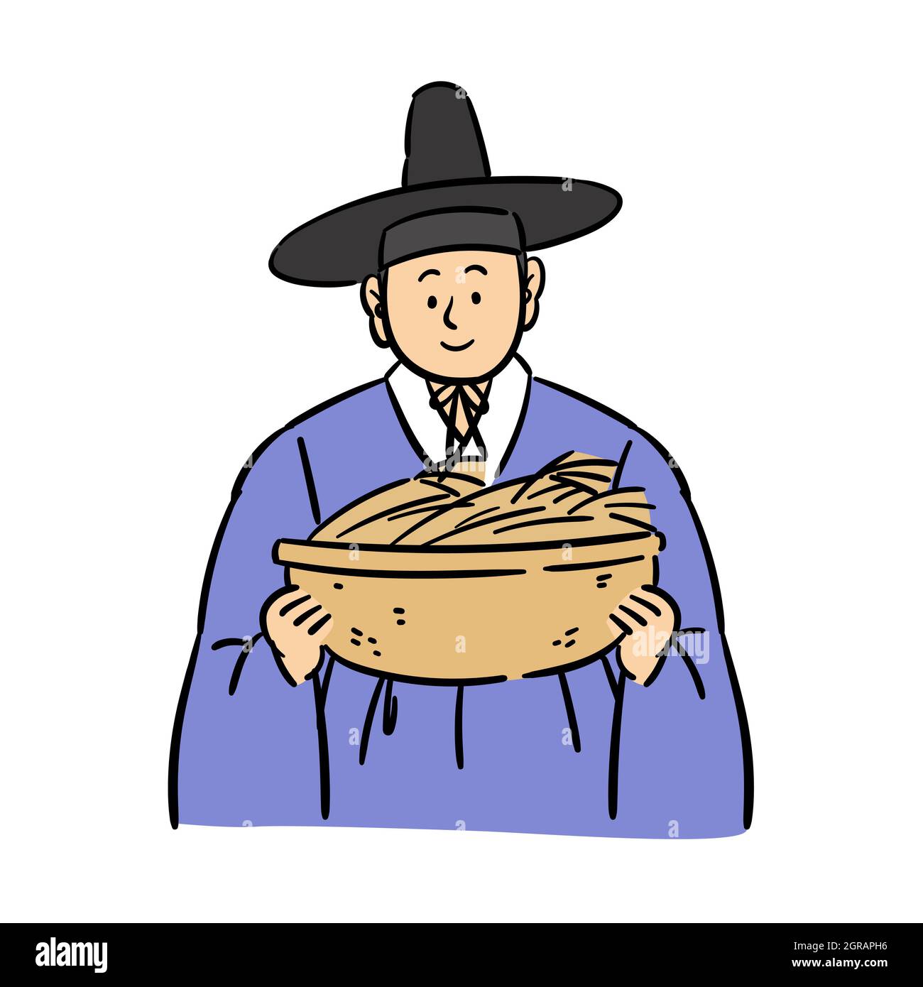 Seonbi, Korean scholar with Hanbok holding Gunsan glutinous rice barley ...