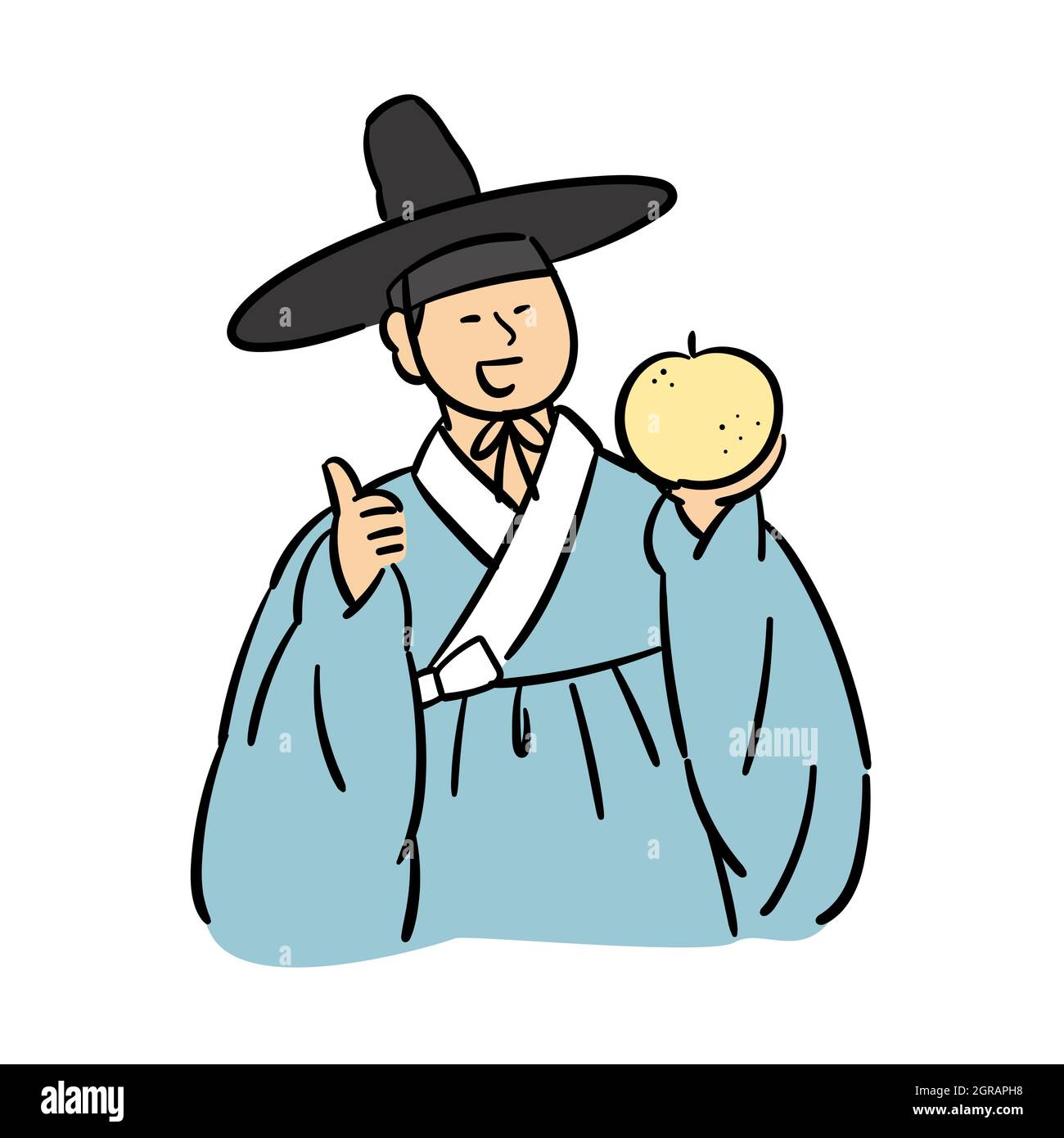 Seonbi, Korean scholar with Hanbok holding pear Stock Photo - Alamy