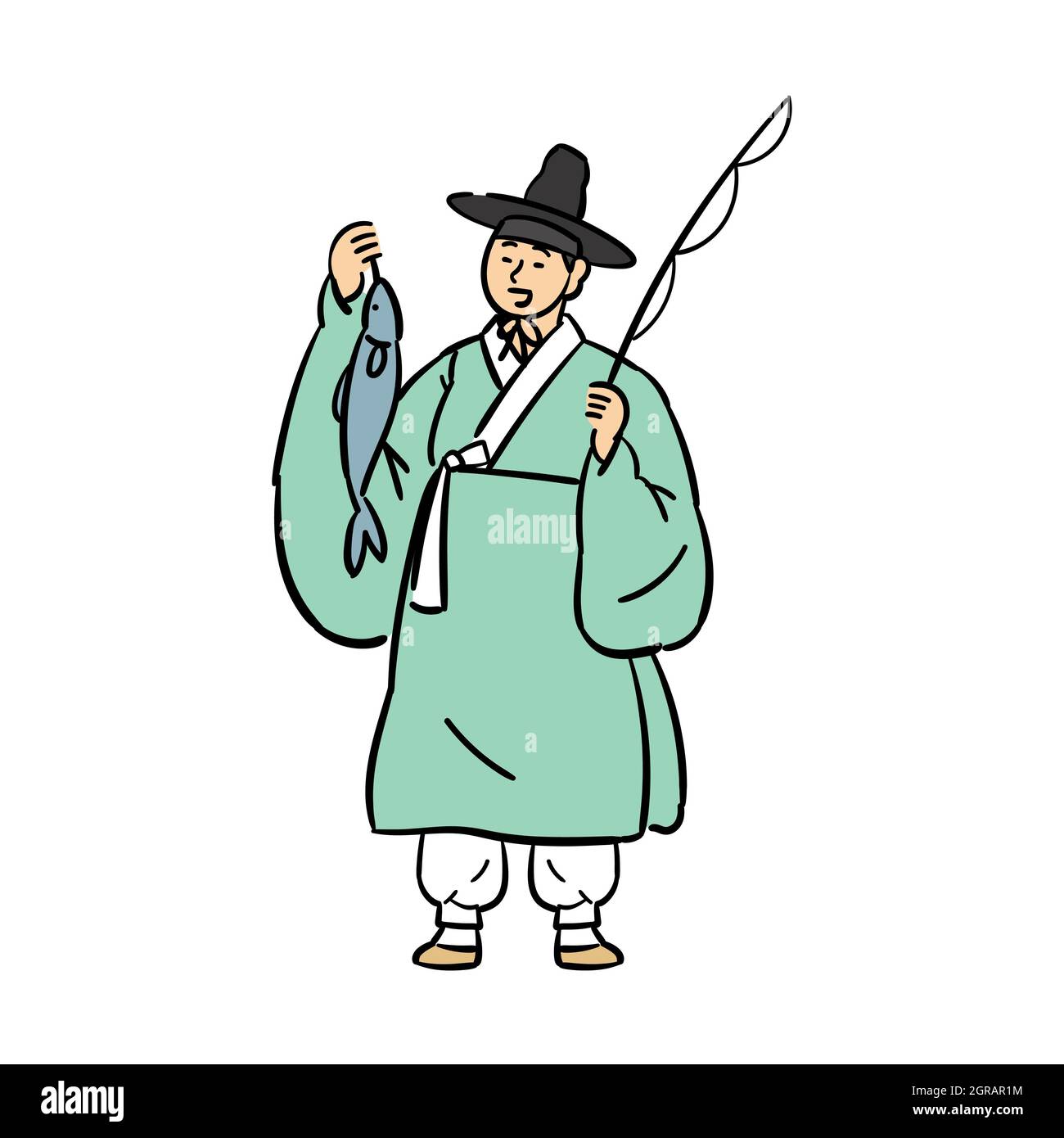 Seonbi, Korean scholar with Hanbok holding Goseong pollack Stock Photo ...