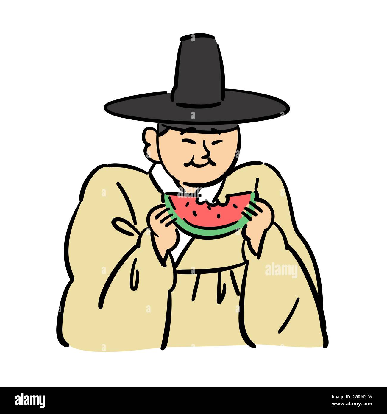 Seonbi, Korean scholar with Hanbok holding Buyeo watermelon Stock Photo ...