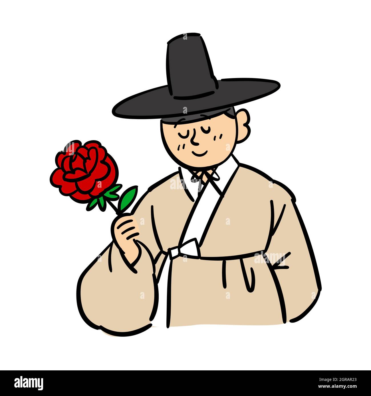 Seonbi, Korean scholar with Hanbok holding Gwacheon rose Stock Photo ...