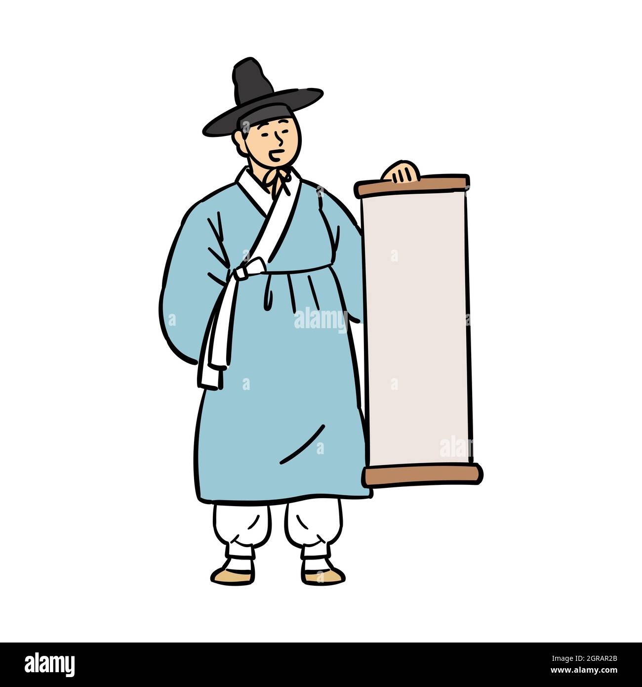 Seonbi, Korean scholar with Hanbok holding paper scroll Stock Photo - Alamy