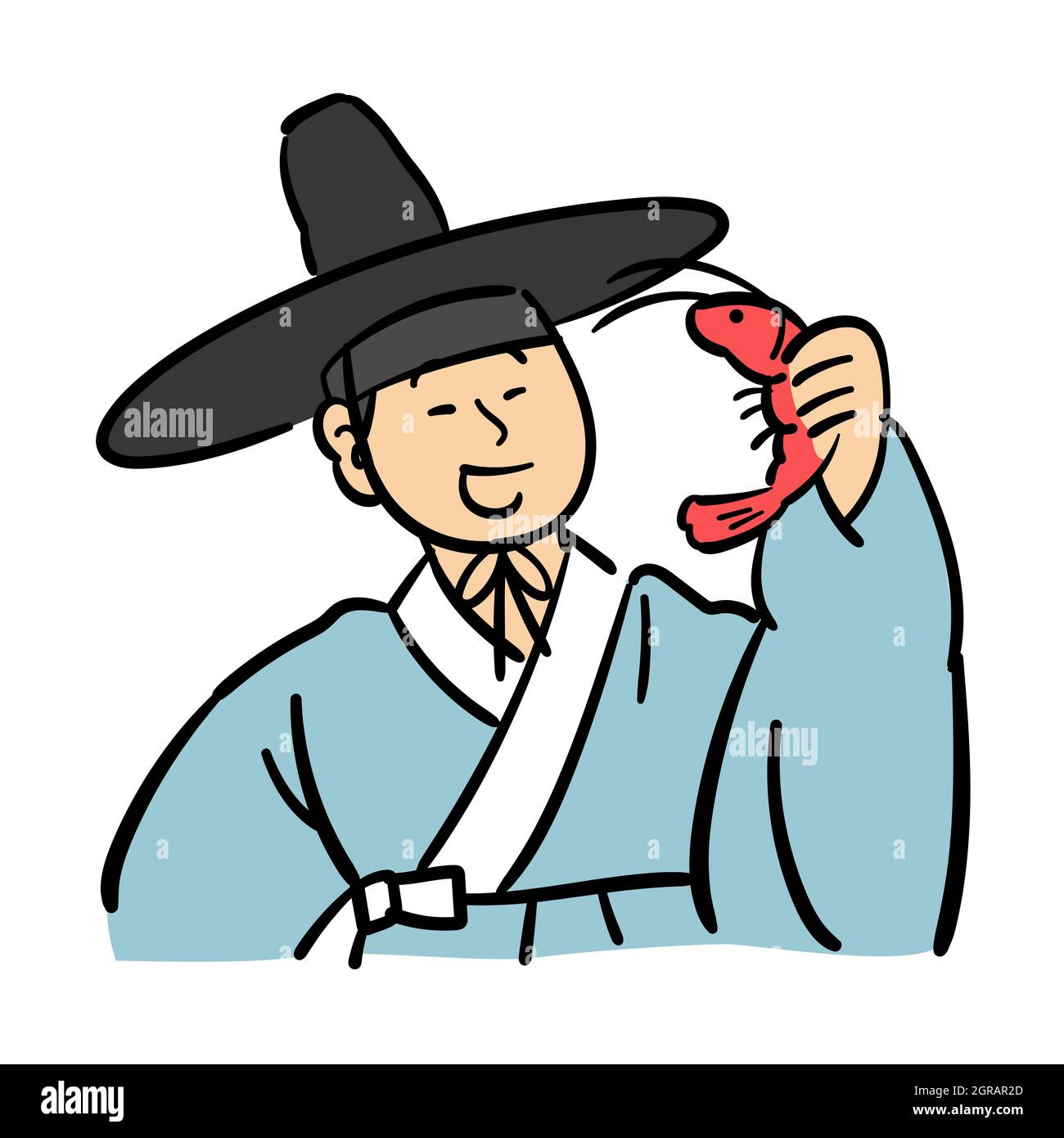 Seonbi, Korean scholar with Hanbok holding Gunsan lobster Stock Photo ...