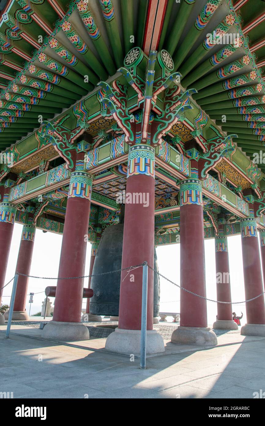 The Korean Friendship Bell sits on a cliff overlooking the Pacific ...