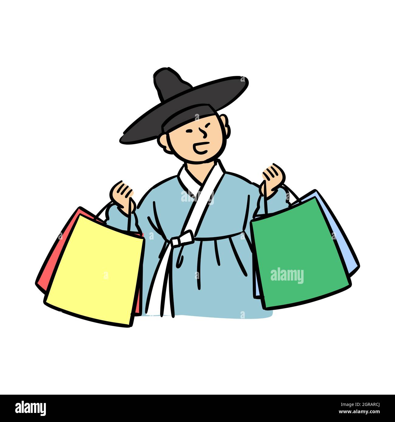 Seonbi, Korean scholar with Hanbok with shopping bag Stock Photo - Alamy