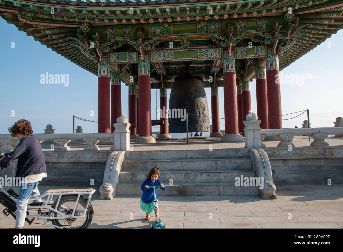 The Korean Friendship Bell sits on a cliff overlooking the Pacific ...