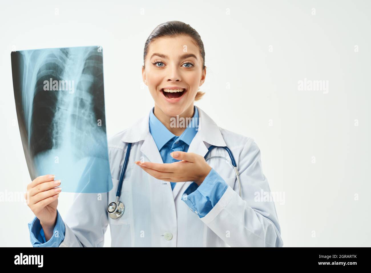 emotional radiologist x-ray hospital light background Stock Photo - Alamy