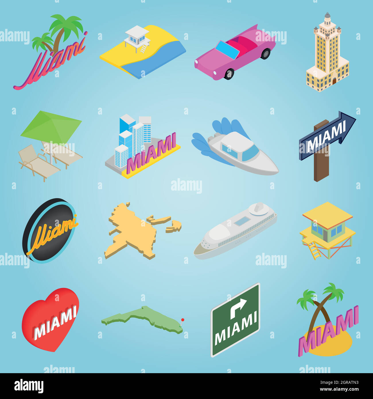 Miami set icons, isometric 3d style Stock Vector Image & Art - Alamy