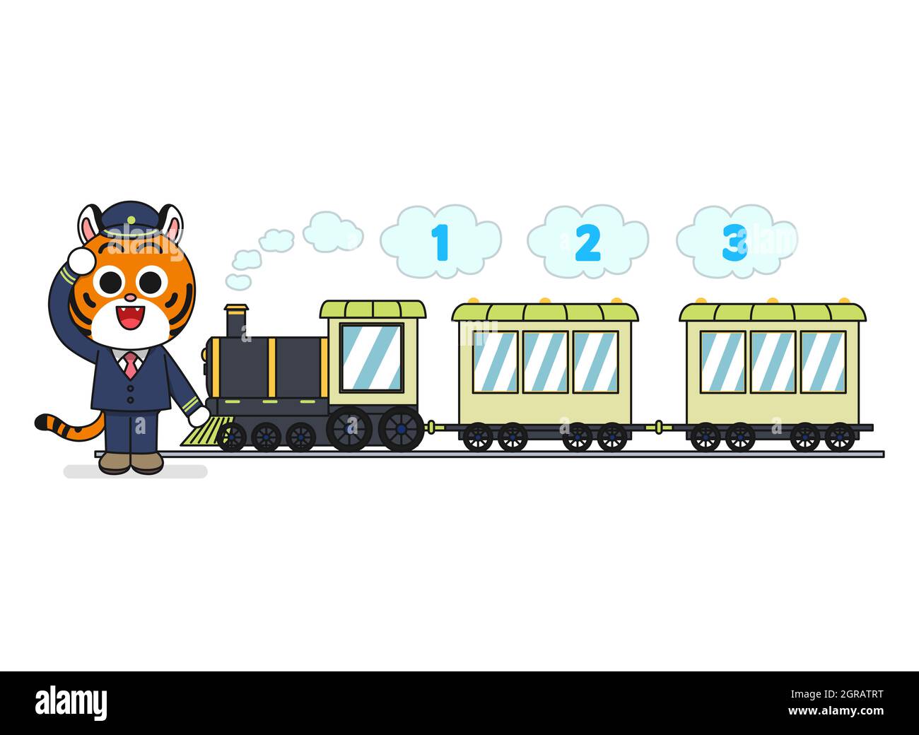 railway locomotive engineer tiger character, child education concept ...