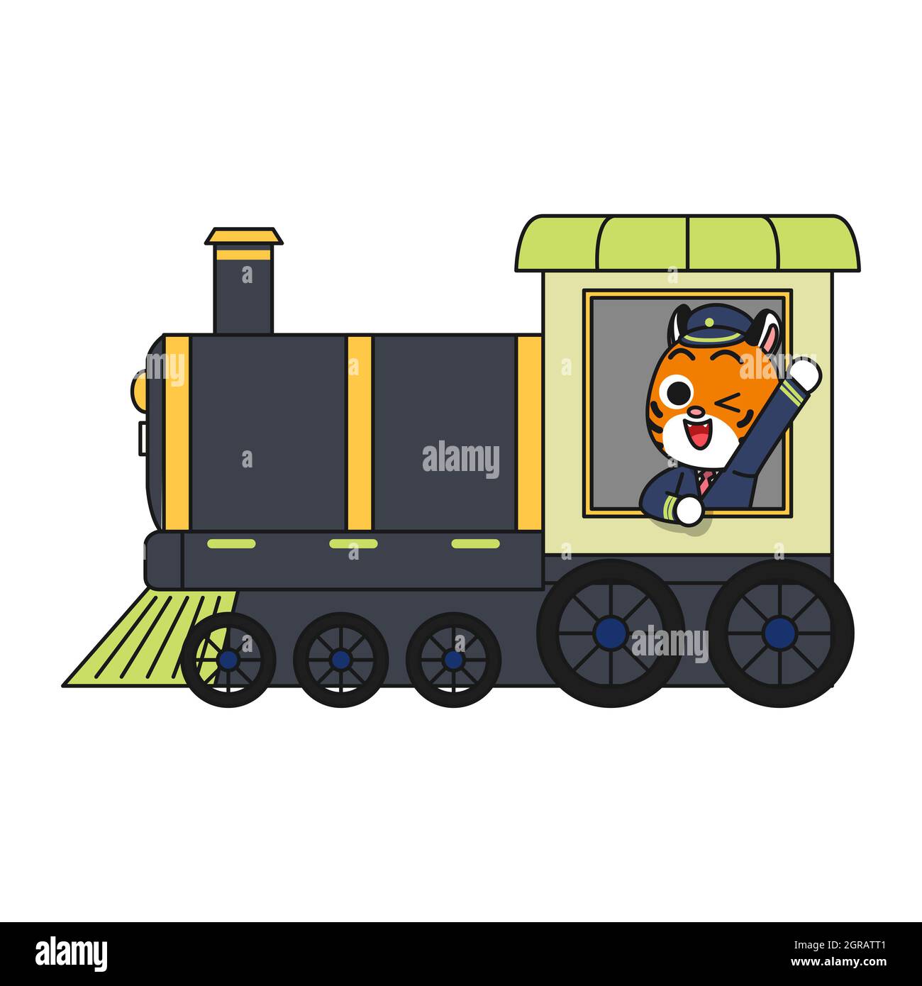railway locomotive engineer tiger character, child education concept ...