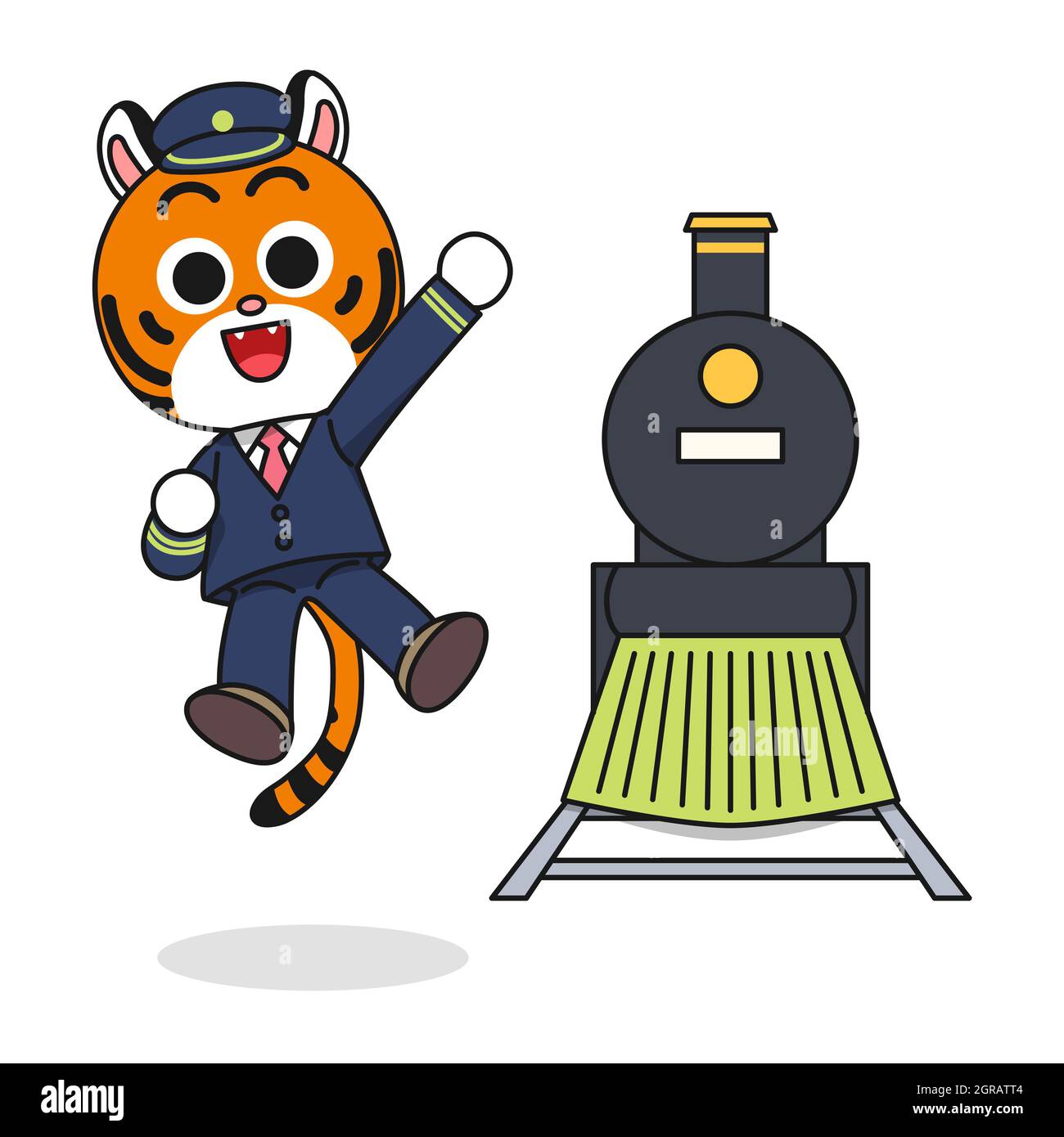 railway locomotive engineer tiger character, child education concept ...