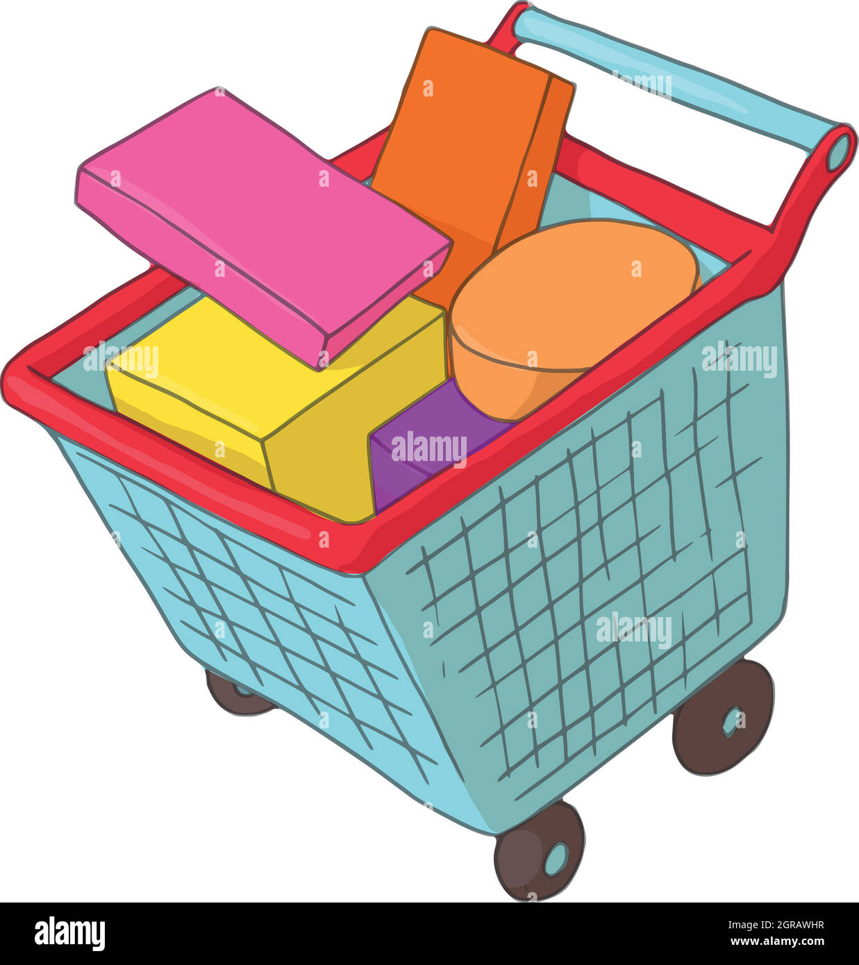 Basket on wheels with shopping icon, cartoon style Stock Vector Image ...