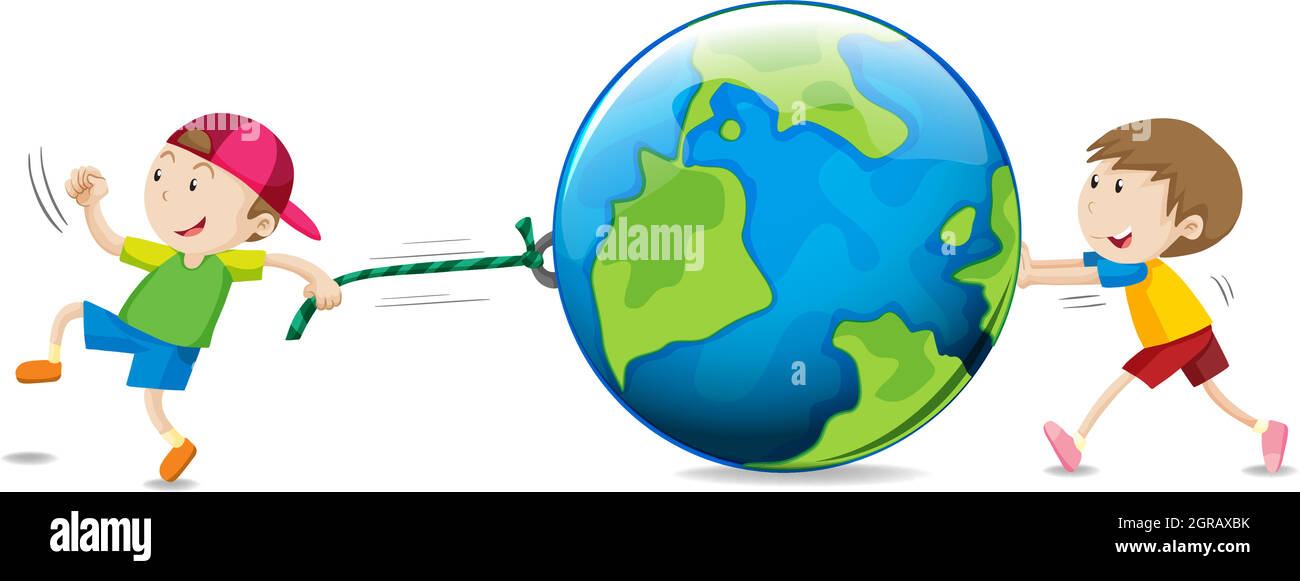 Boys pulling and pushing the globe Stock Vector Image & Art - Alamy