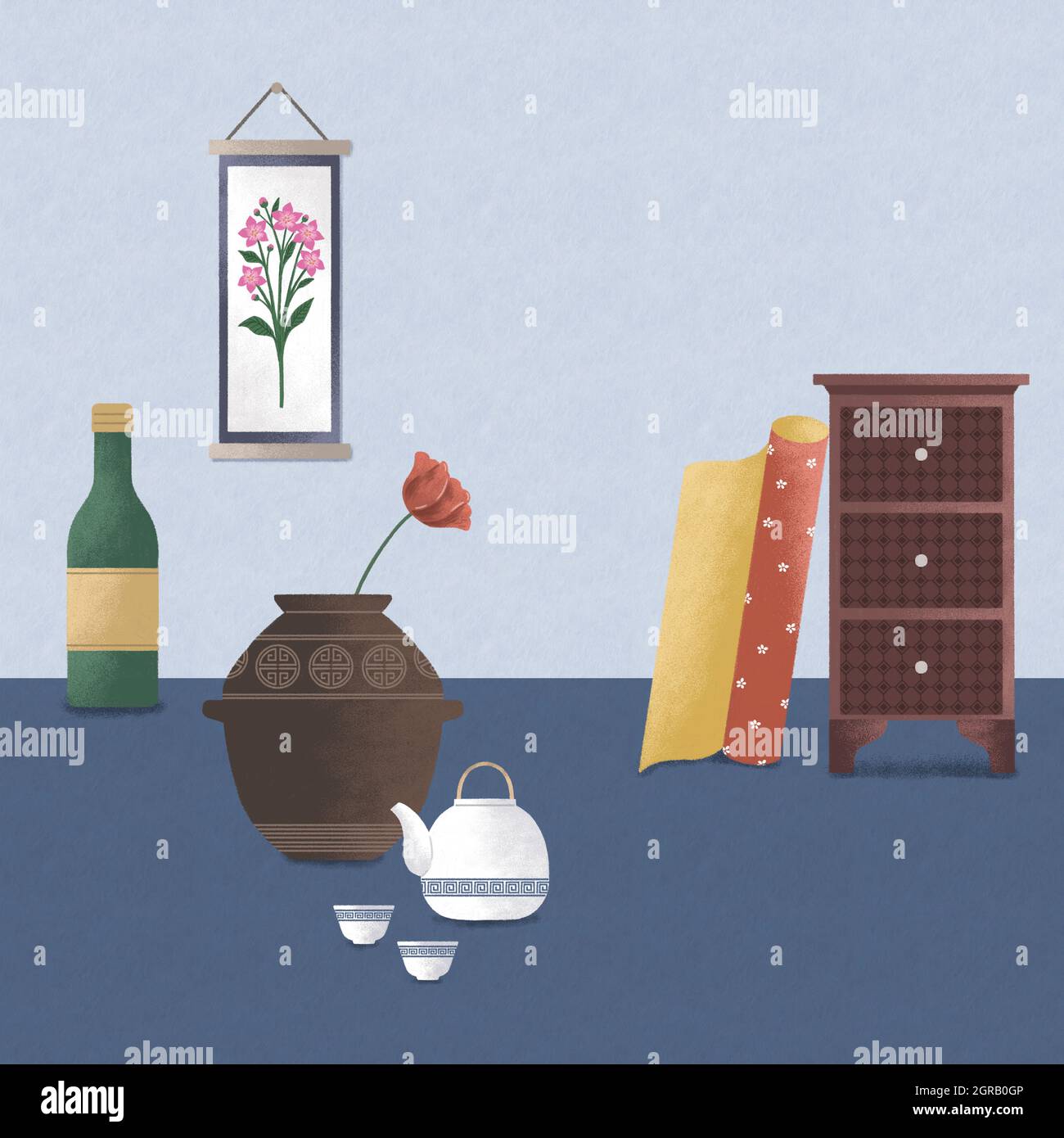 Korean traditional objects and background design for thanksgiving ...