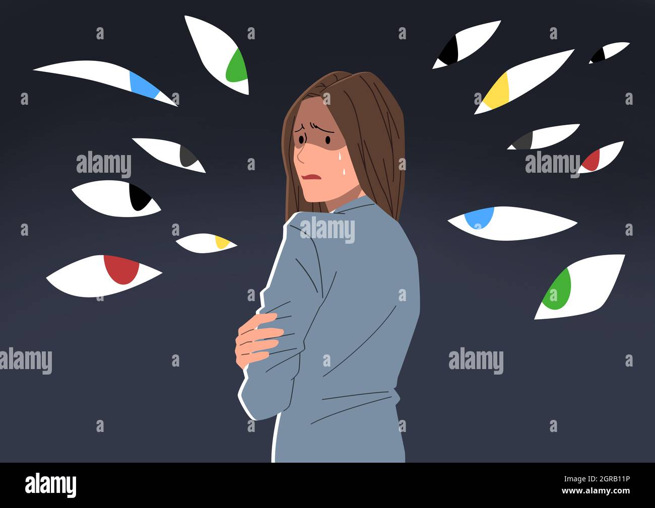 social network malicious comment crime, images of eyes staring on woman ...