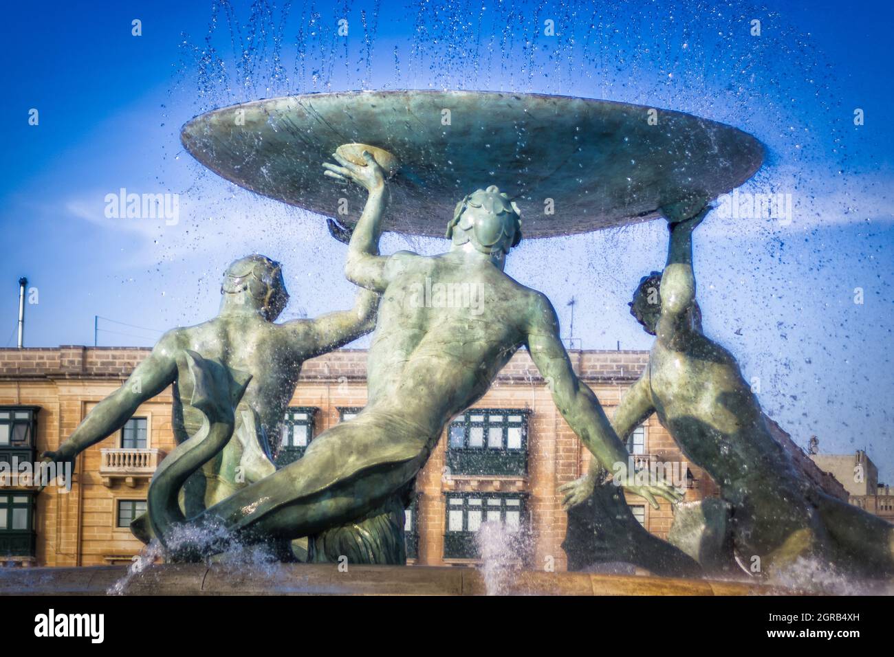 Malta, Floriana: The imposing Triton Fountain, designed by Vincent Apap ...